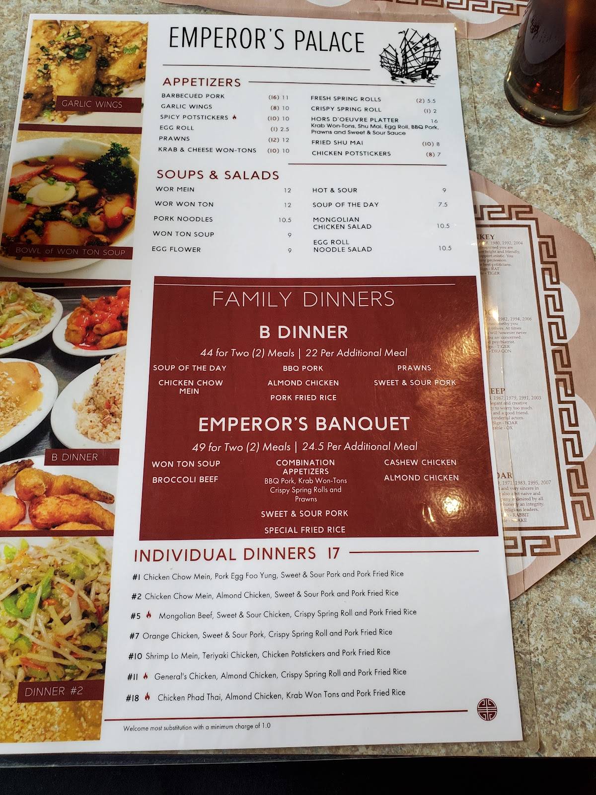 Menu at Emperor's Palace Lacey restaurant, Olympia, Martin Way E