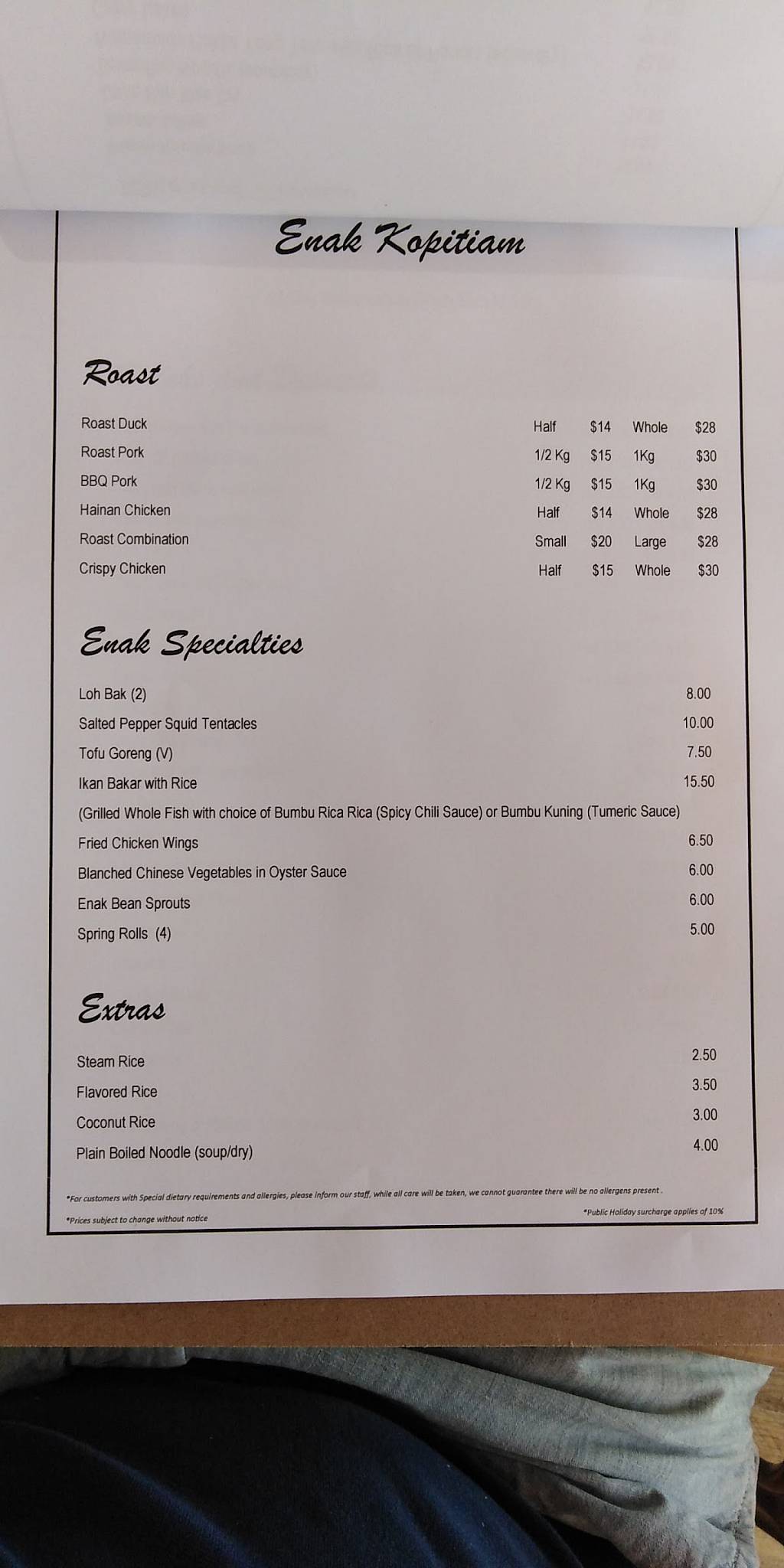 Menu at Enak Kopitiam restaurant, Willetton, shop 11/61 Apsley Rd