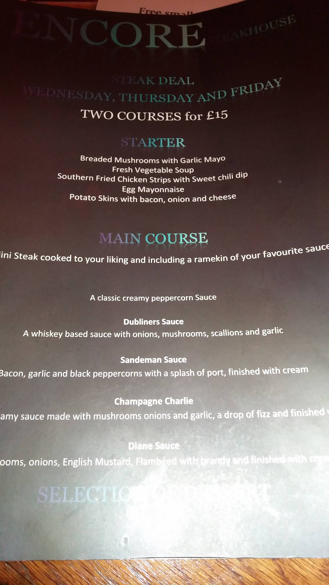 Menu at Encore Steak House steakhouse, Ballinamallard, 66 Main St