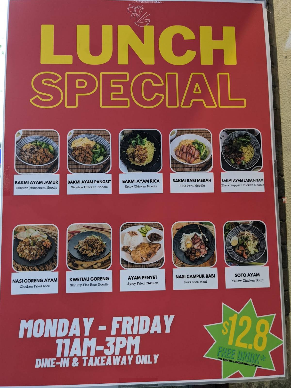 Menu at Enjoy Mie restaurant, Sydney, 375 Sussex St