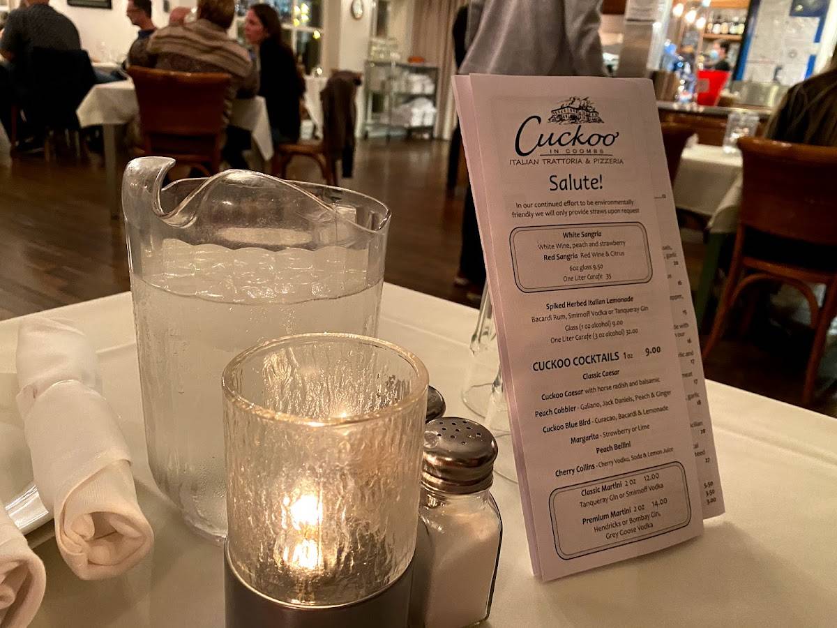 Menu at Cuckoo Trattoria and Pizzeria, Coombs