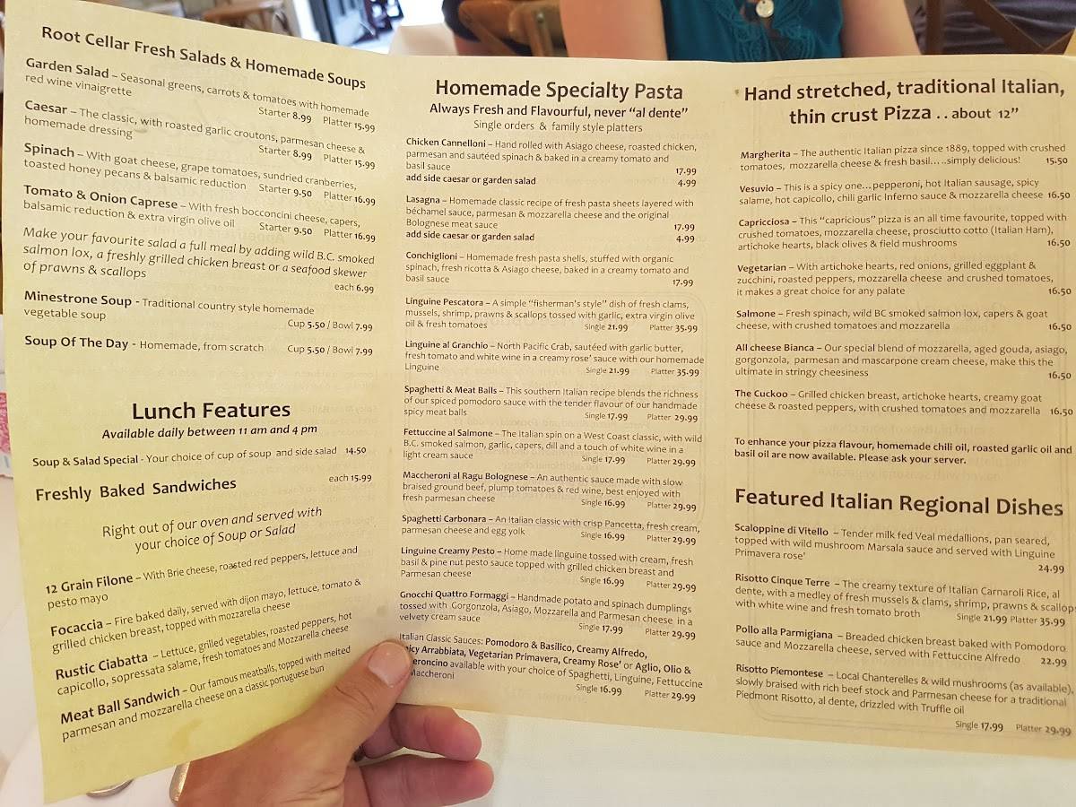 Menu at Cuckoo Trattoria and Pizzeria, Coombs