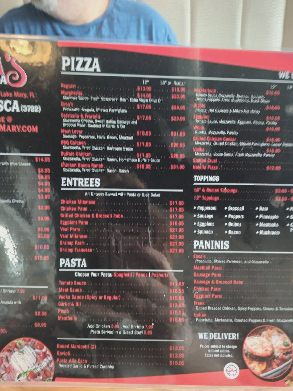 Carta del restaurante Escas Pizza Lake Mary, Lake Mary