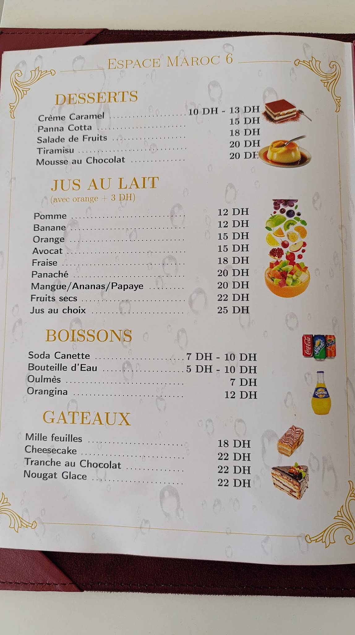 Menu at Espace MAROC 6 restaurant, Casablanca