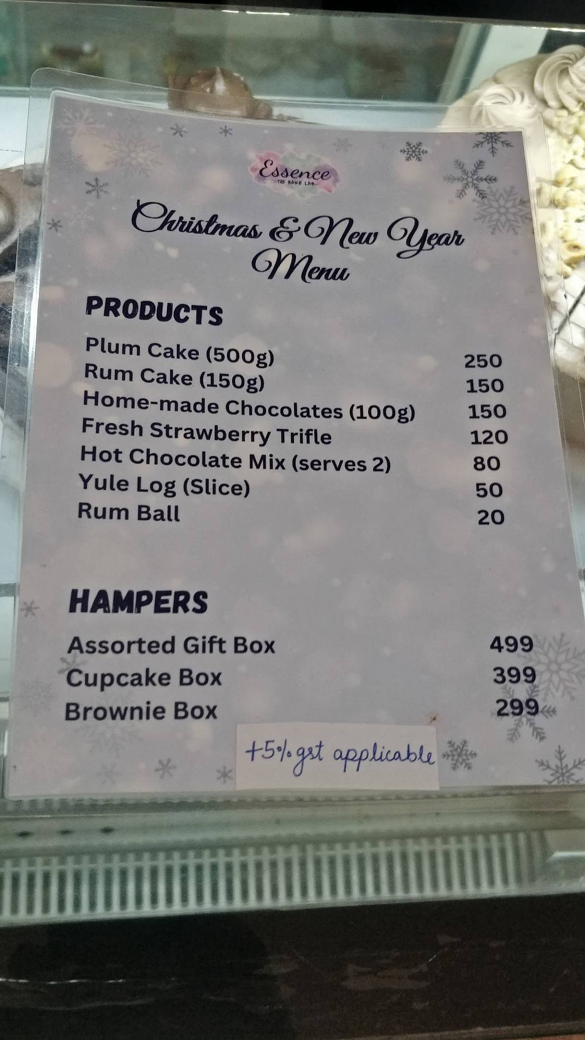 Menu at Essence - The Bake Lab, Tumakuru