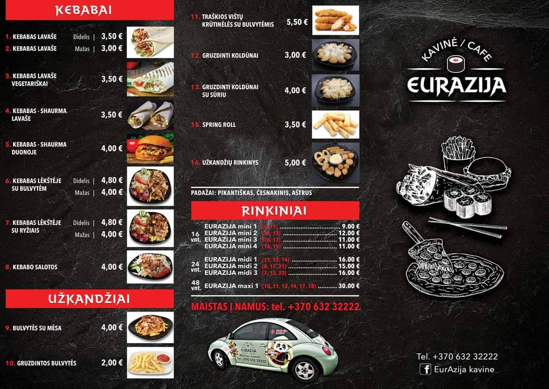 Menu at Kavine Baku restaurant, Druskininkai