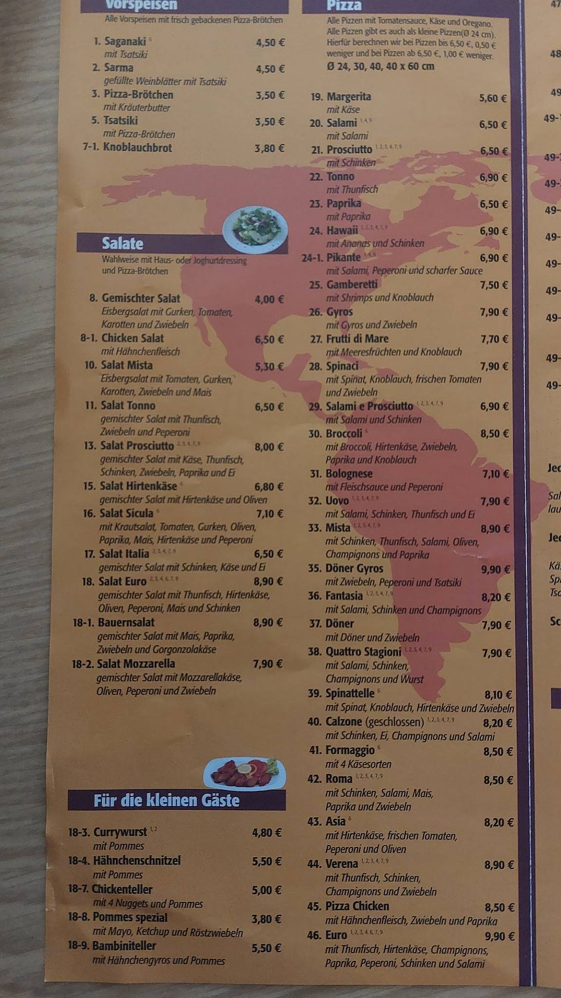 Speisekarte von Euro-Asia restaurant, Schortens, Menkestraße 38