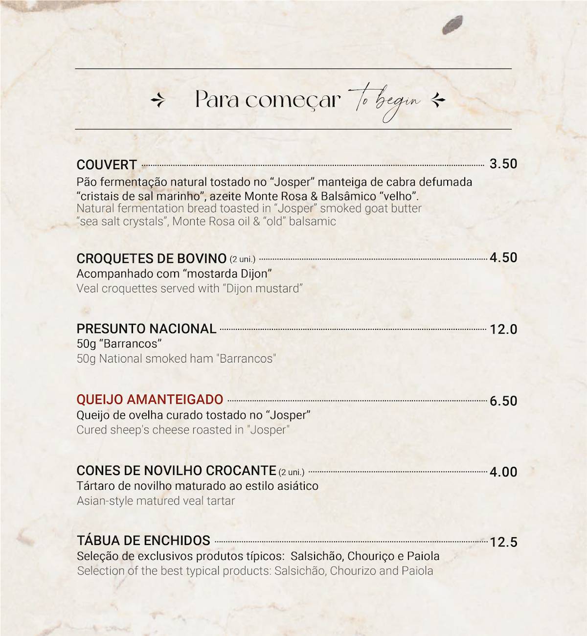 Menu at Eva Steakhouse (Adão), Faro