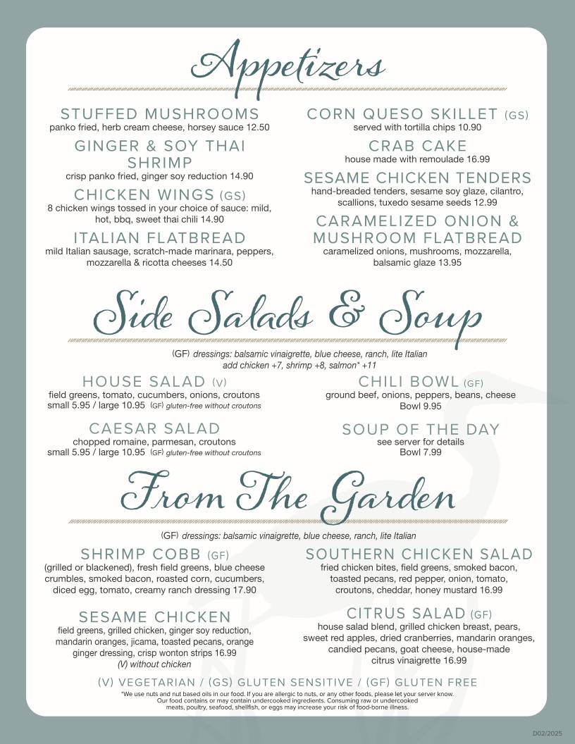 Menu at Evans Prairie - Country Club Restaurant, The Villages