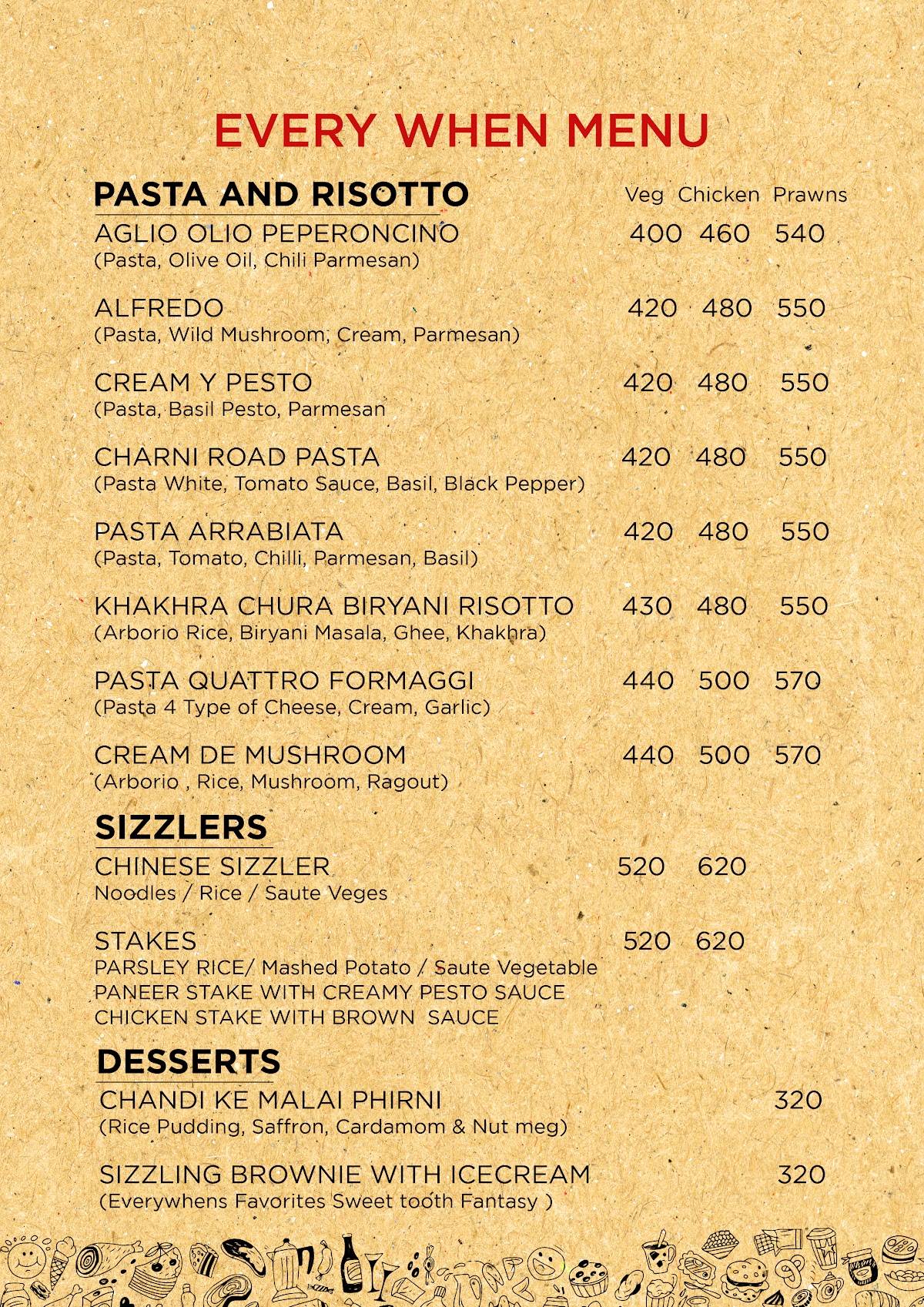 Menu at Every When Cafe, Mumbai