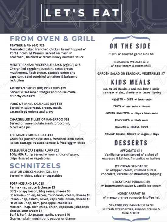 Menu at Excelsior Hotel pub & bar, Brompton