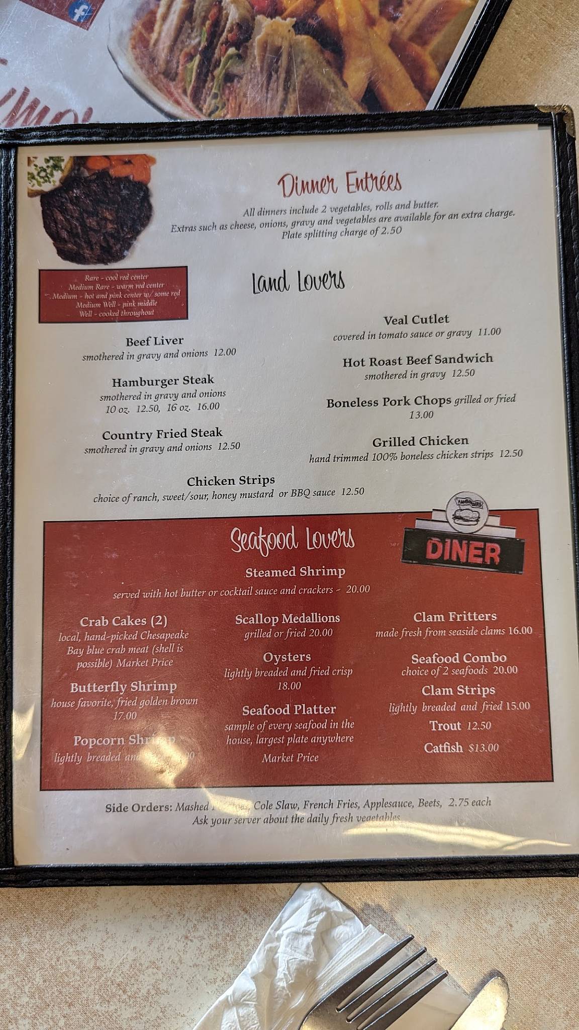 Menu at Exmore Diner restaurant, Exmore, Main St