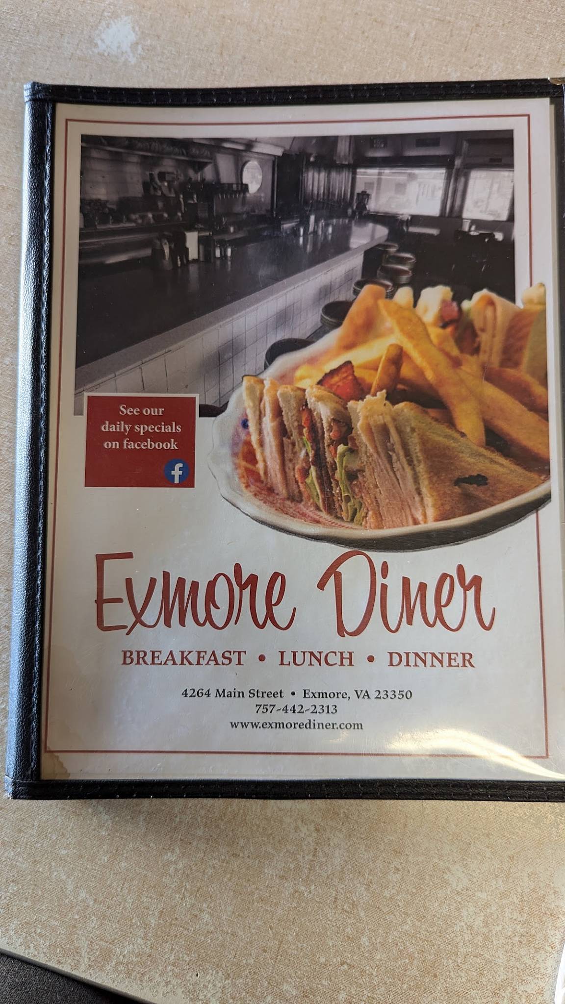 Menu at Exmore Diner restaurant, Exmore, Main St