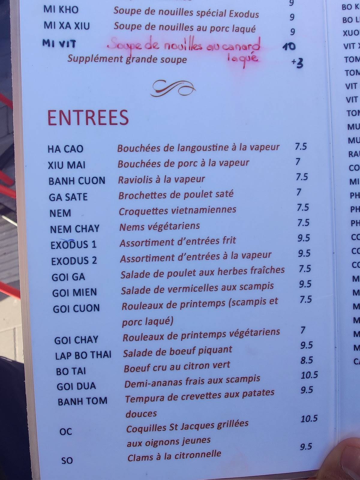 Menu at Exodus, Ixelles, Chau. de Boondael 360