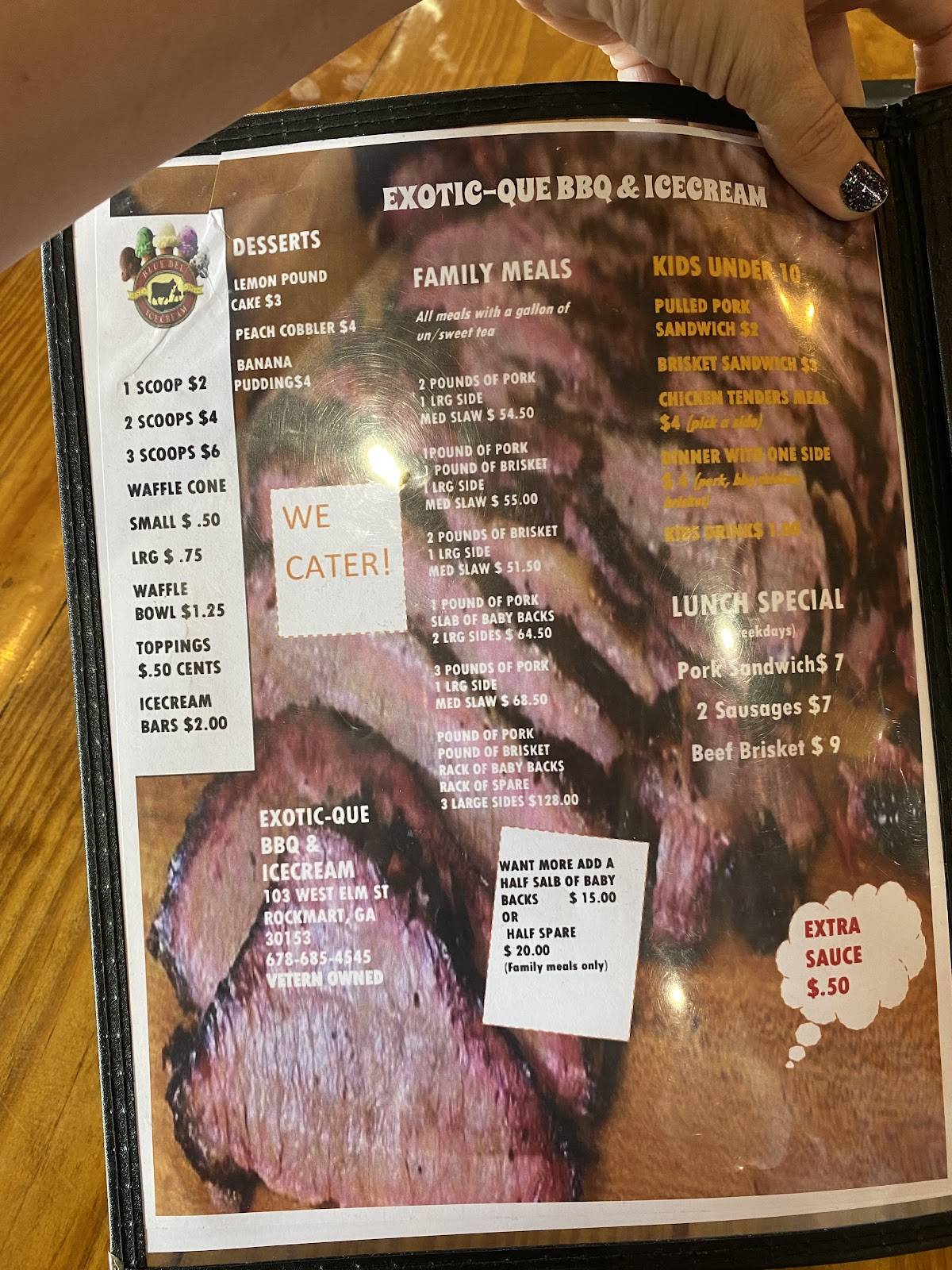 Menu at Exotic Que BBQ, Rockmart