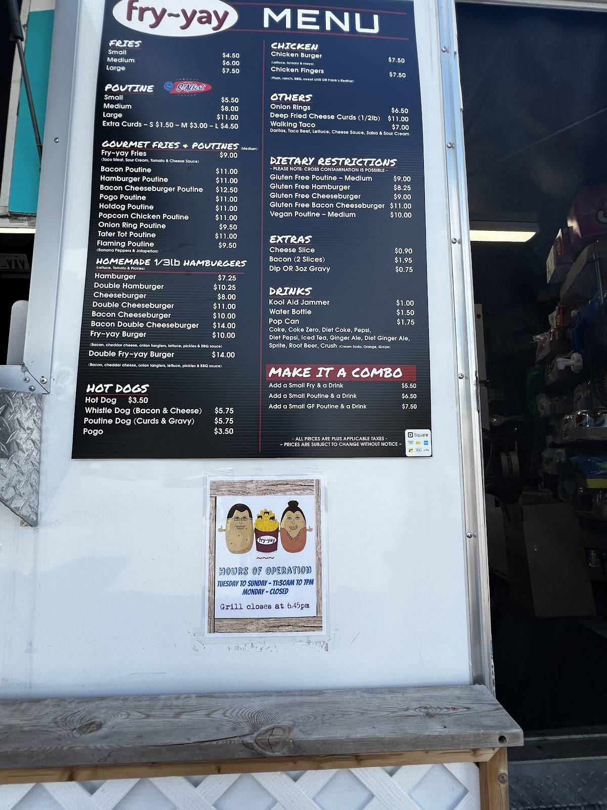 Menu at FRY~YAY CHIP WAGON restaurant, Ottawa