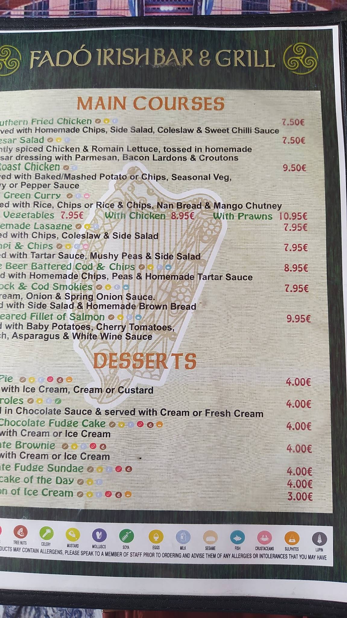 Menu at Fadó Irish Bar and Grill, Benalmádena