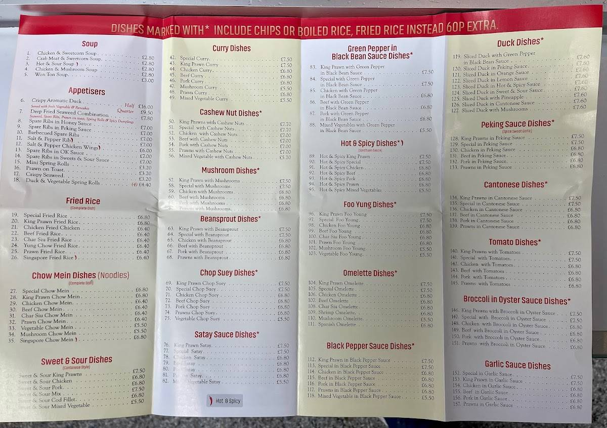 Menu at Fai Wong restaurant, Manchester, 138A Droylsden Rd