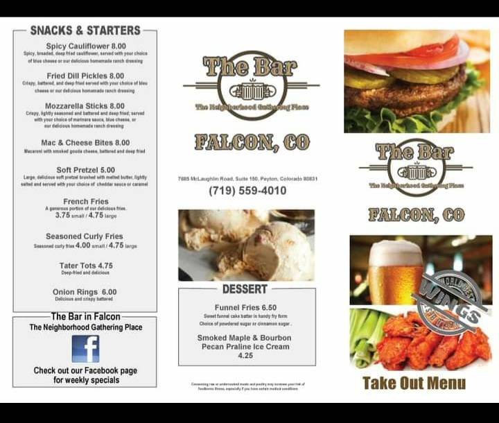 Menu at The Bar in Falcon: The Neighborhood Gathering Place, Peyton