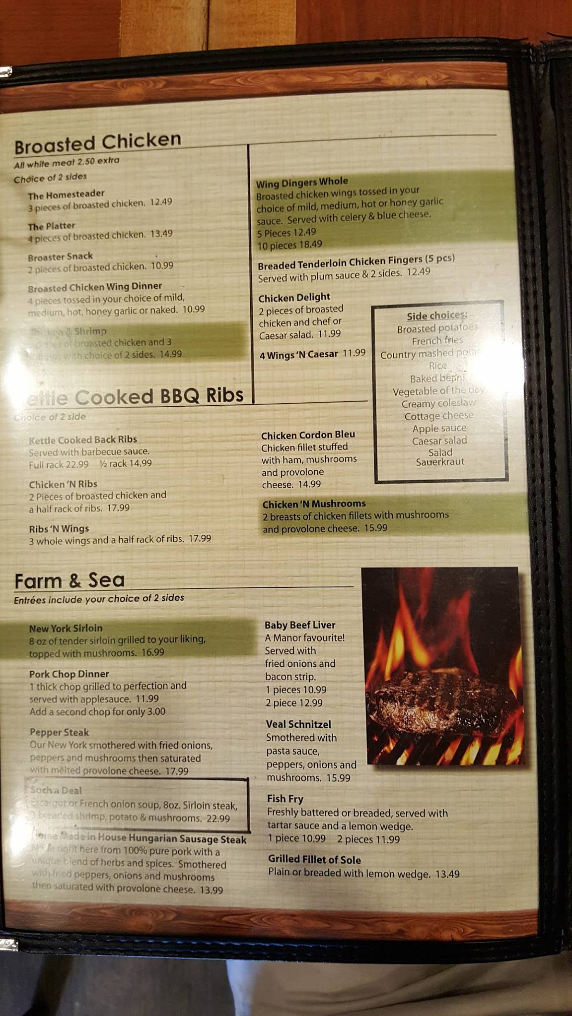 Menu at Falls Manor Restaurant, Niagara Falls