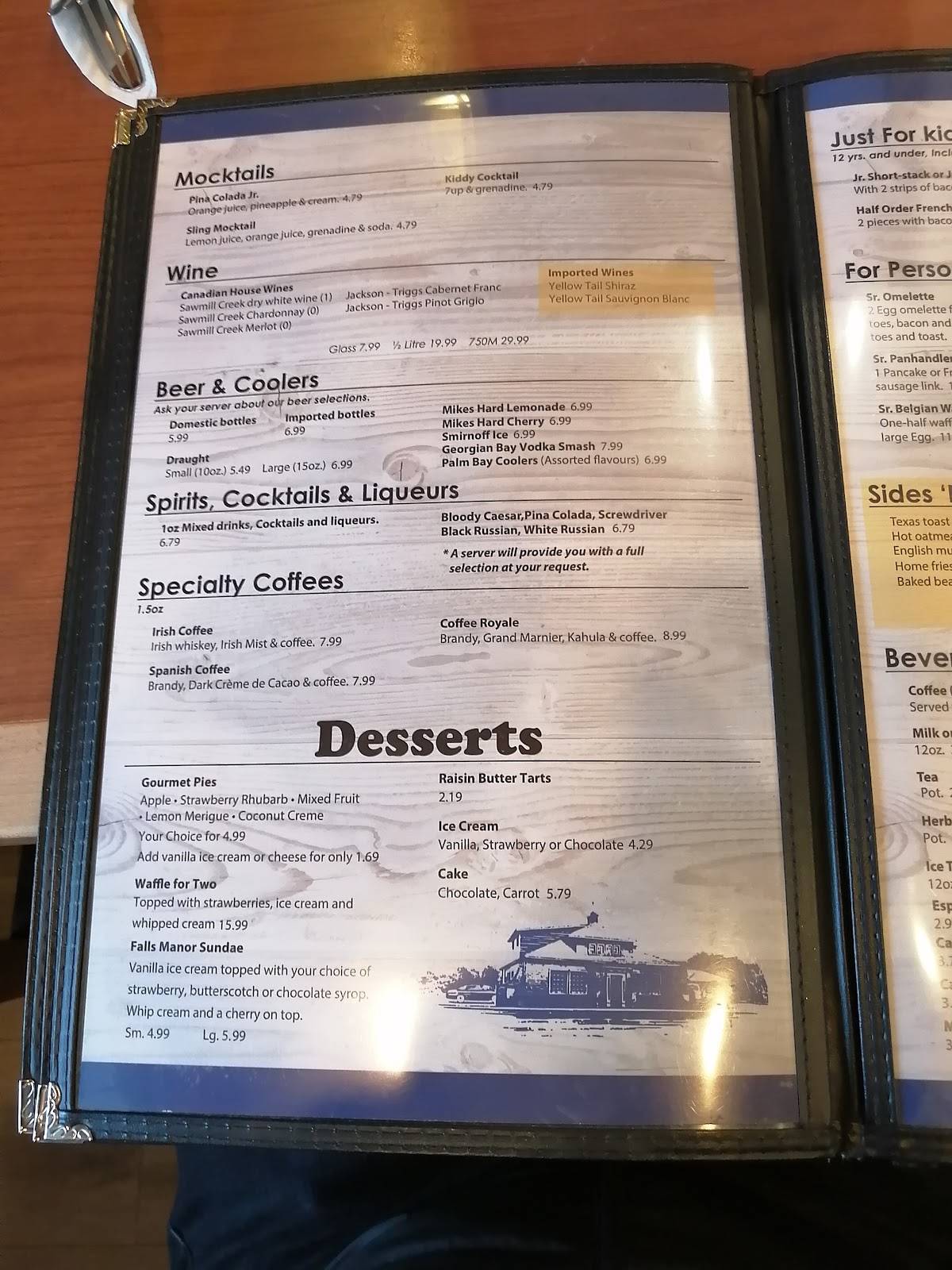 Menu at Falls Manor Restaurant, Niagara Falls