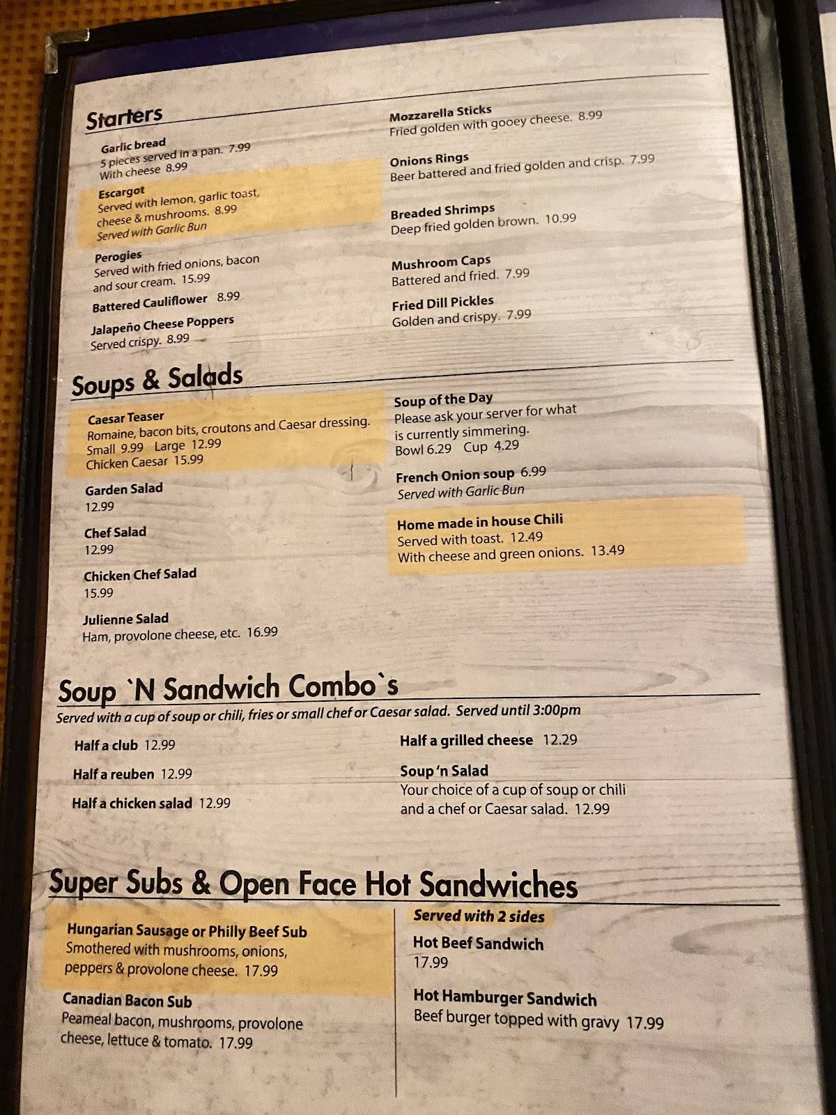 Menu at Falls Manor Restaurant, Niagara Falls