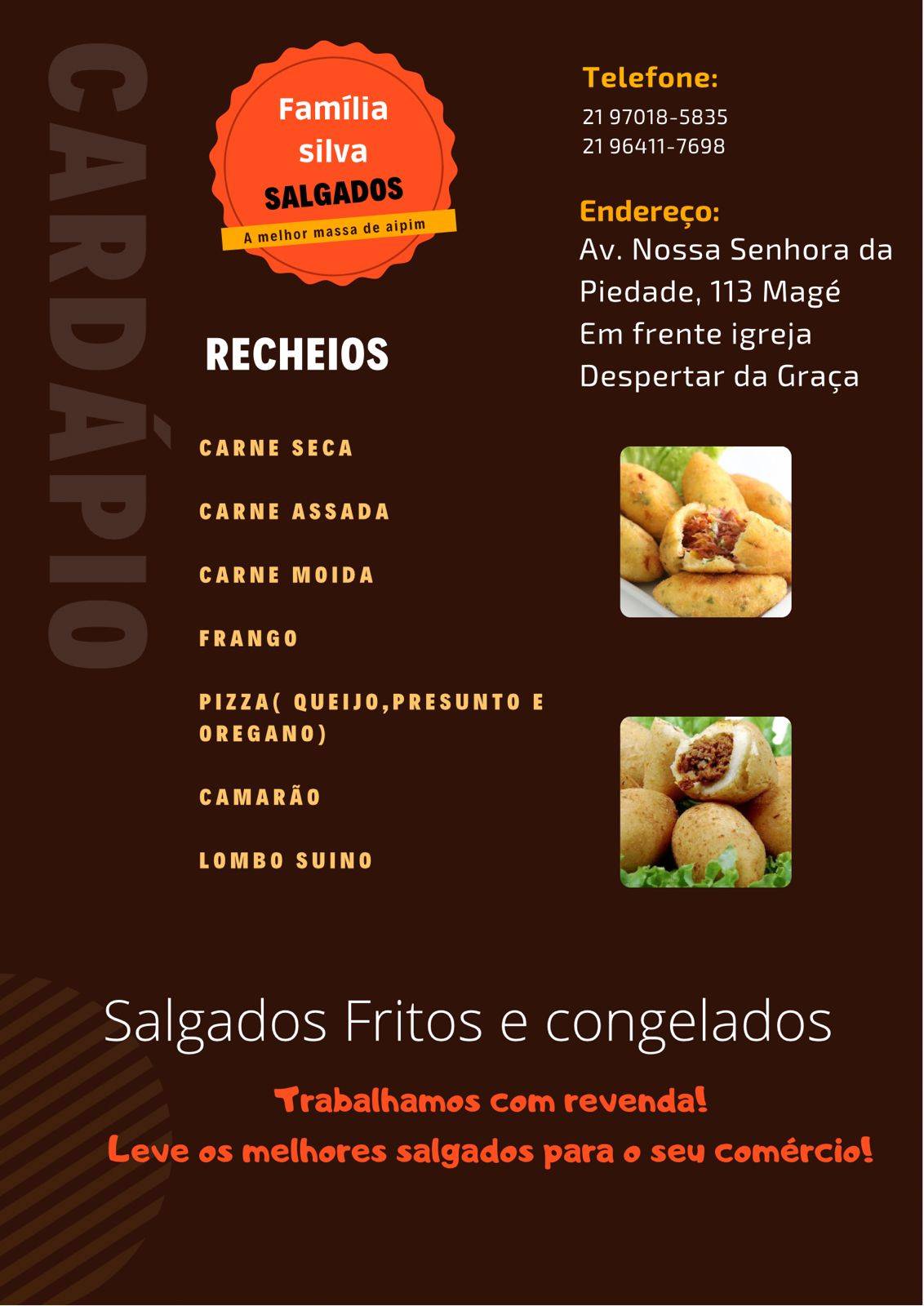Menu em Família Silva Salgados restaurante, Magé