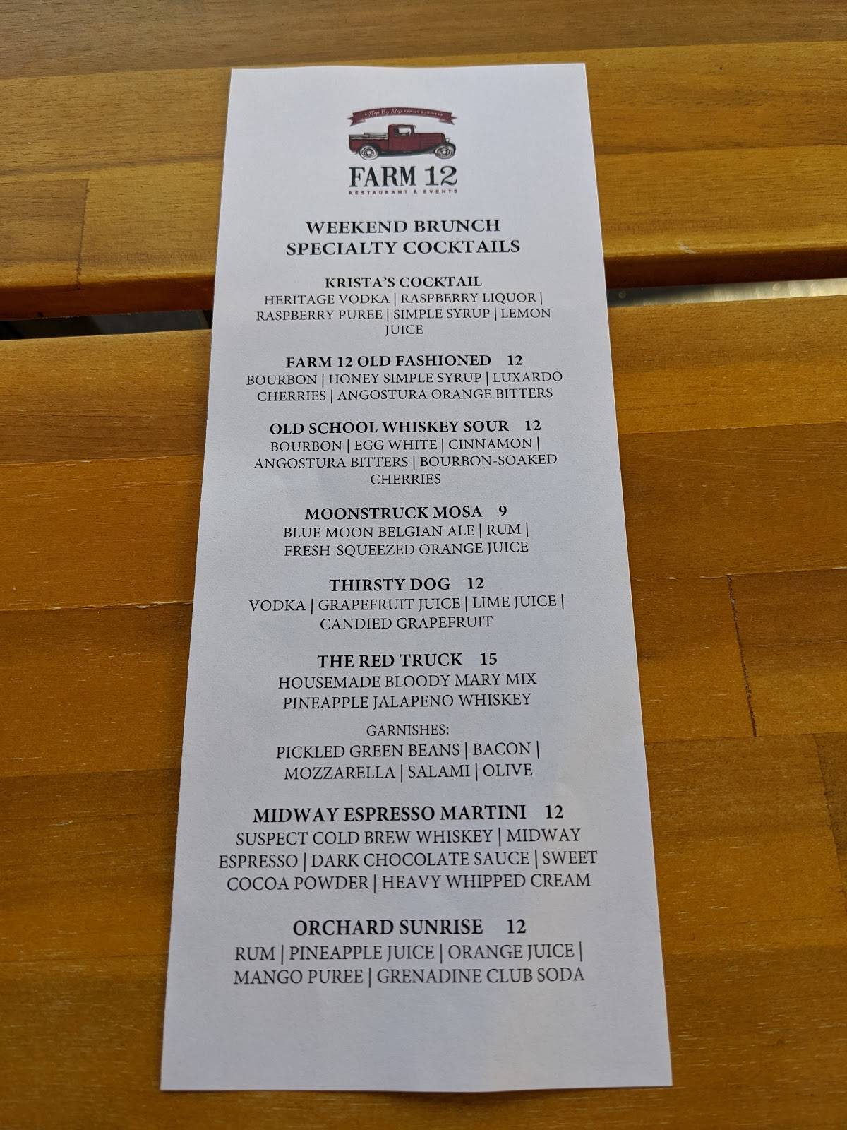 Menu at Farm 12 Restaurant, Puyallup