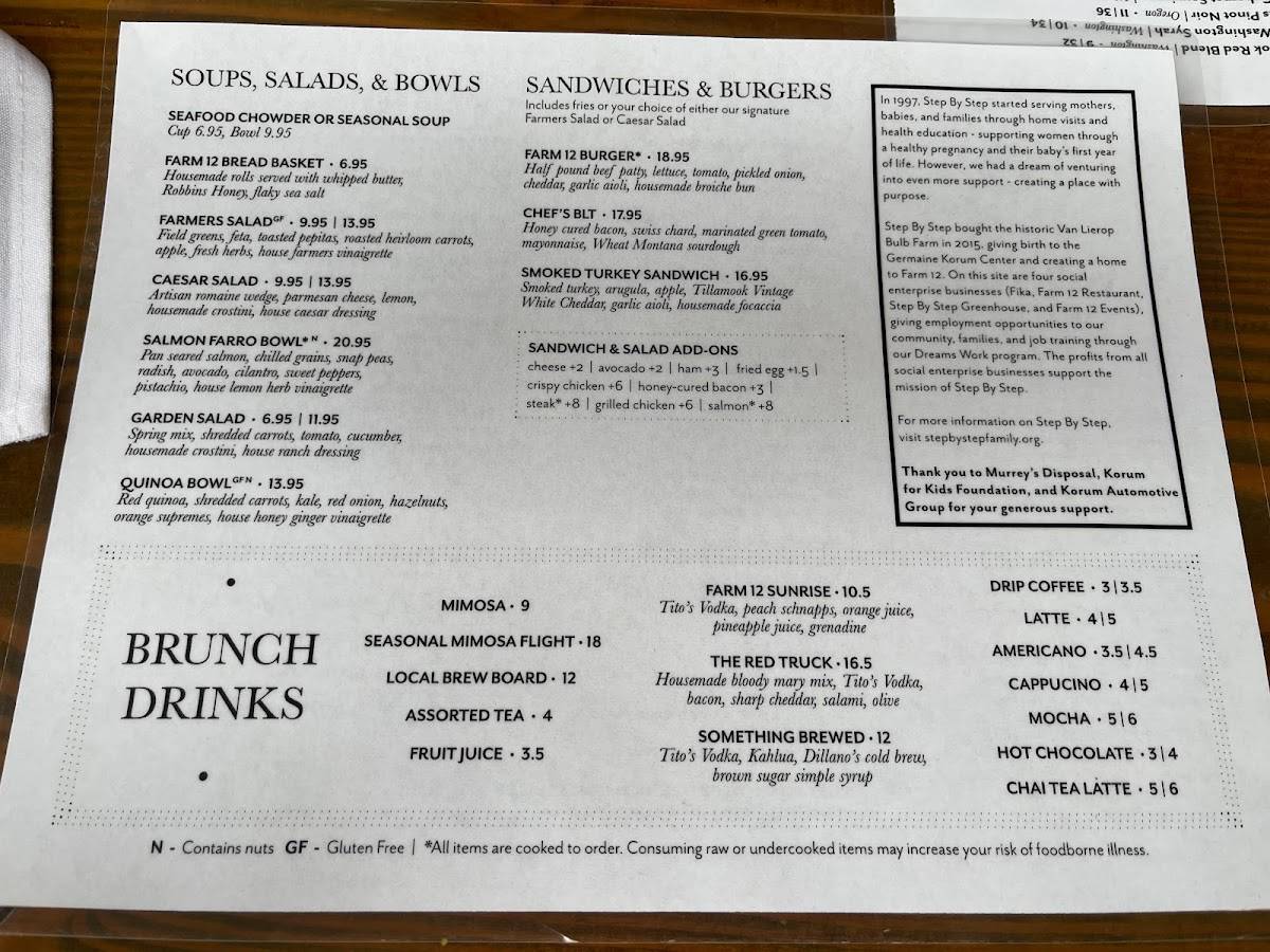 Menu at Farm 12 Restaurant, Puyallup