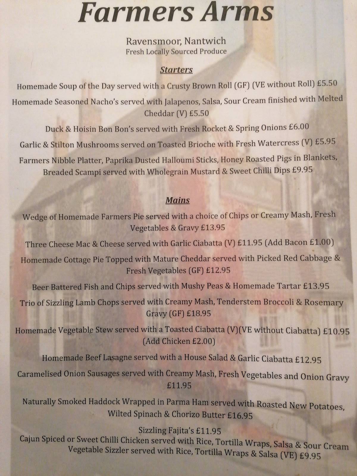 Menu at Farmers Arms pub & bar, Nantwich, Marsh Ln