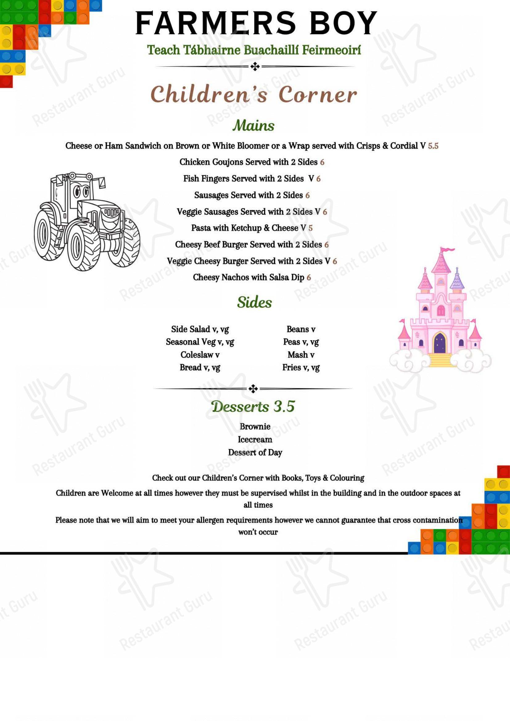 Menu at Farmers Boy Brickendon pub & bar, Hertford
