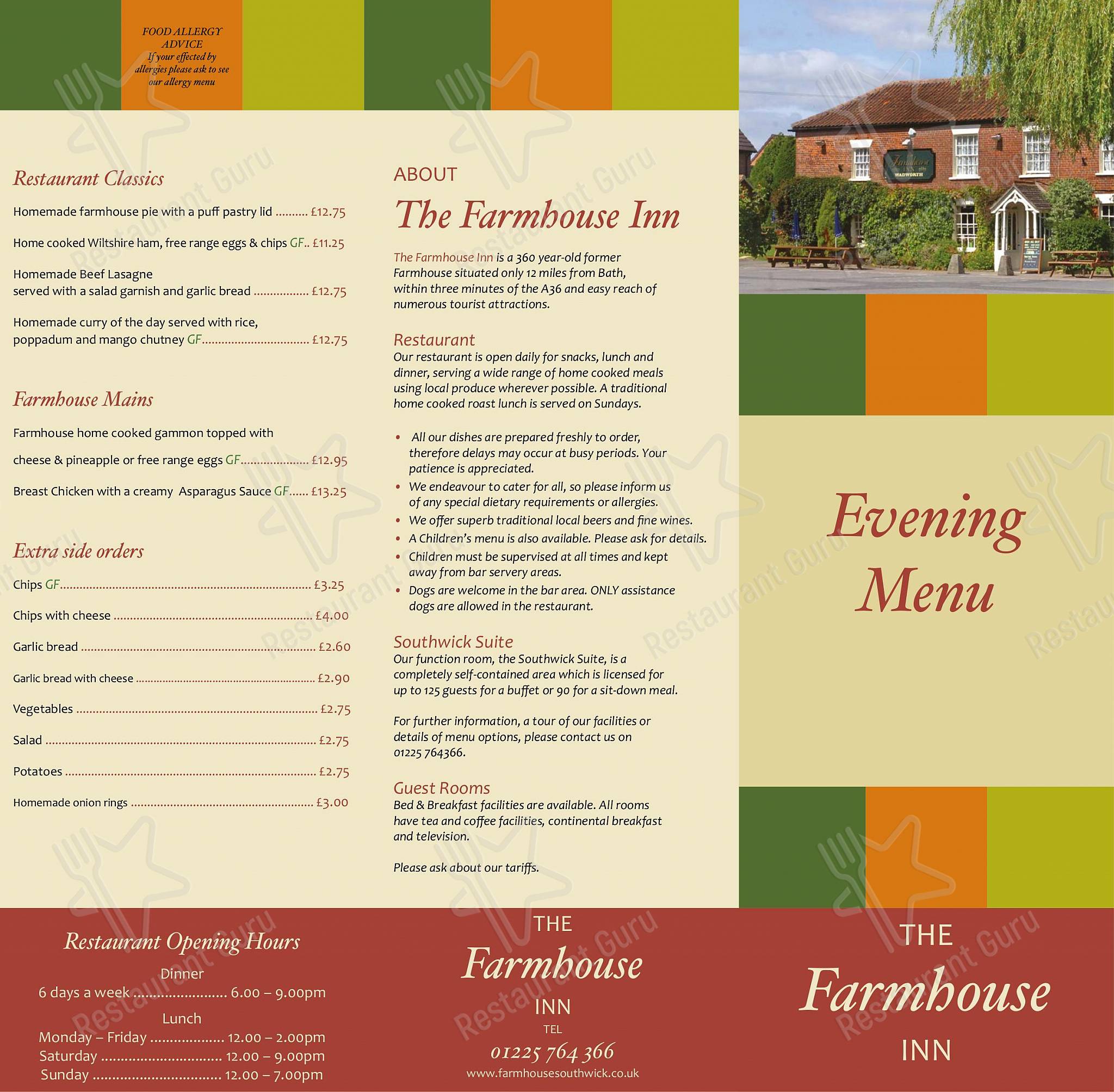 Menu at Farmhouse Inn pub & bar, Trowbridge, Frome Rd