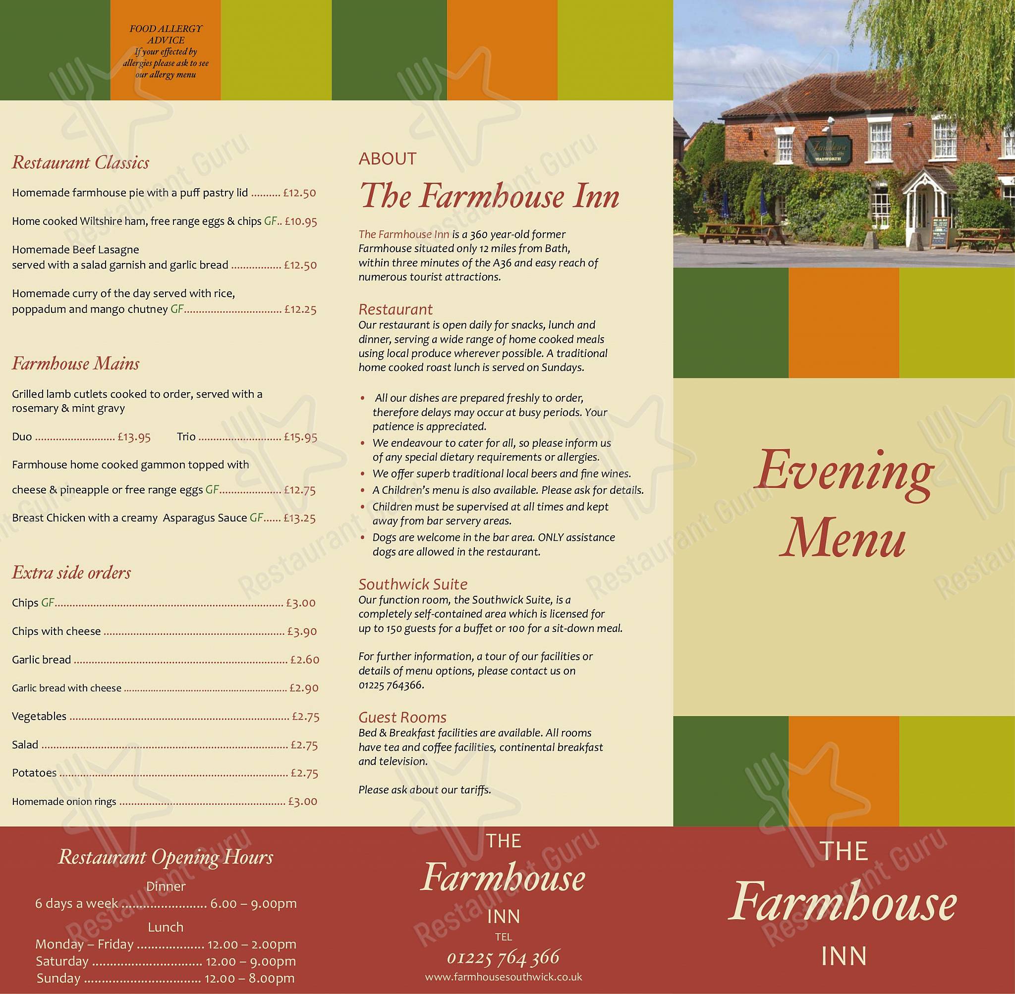 Menu at The Farmhouse Inn, Southwick pub & bar, Trowbridge, Frome Rd