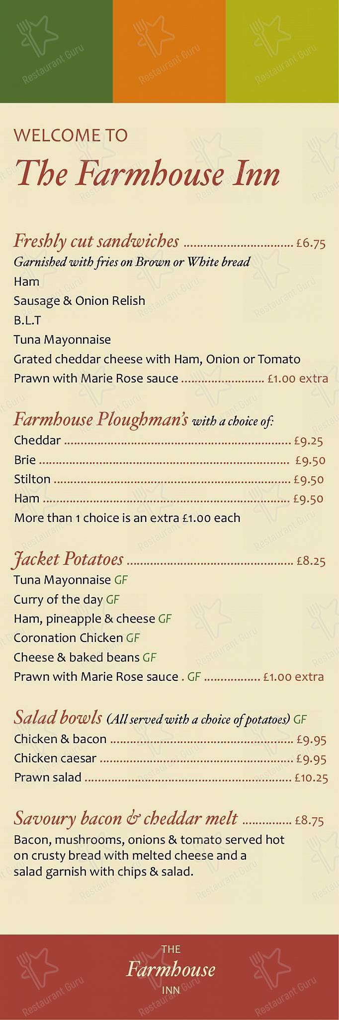 Menu at The Farmhouse Inn, Southwick pub & bar, Trowbridge, Frome Rd