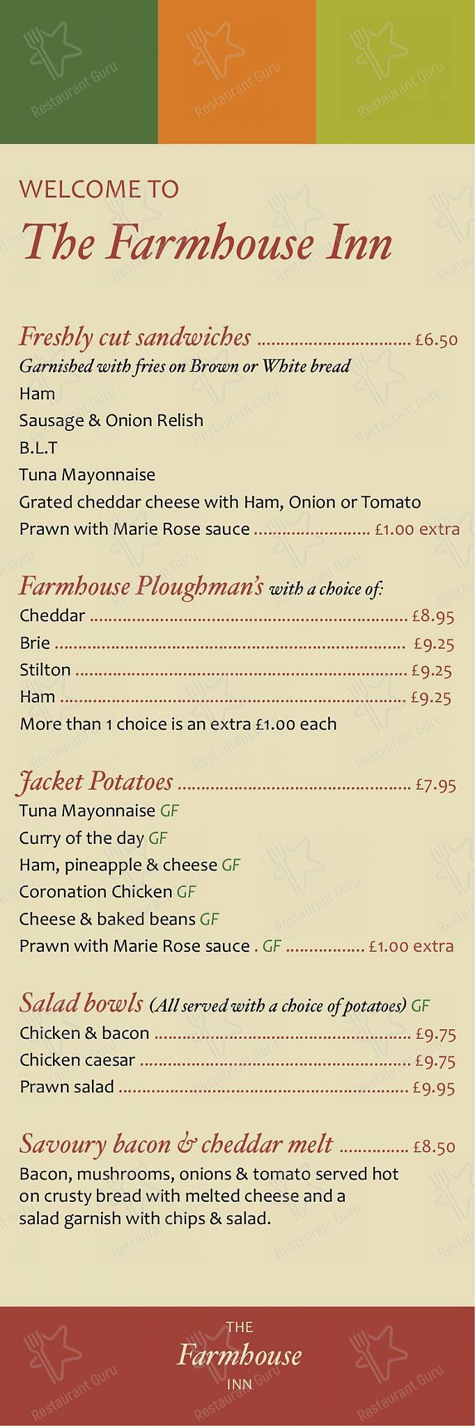 Menu at Farmhouse Inn pub & bar, Trowbridge, Frome Rd