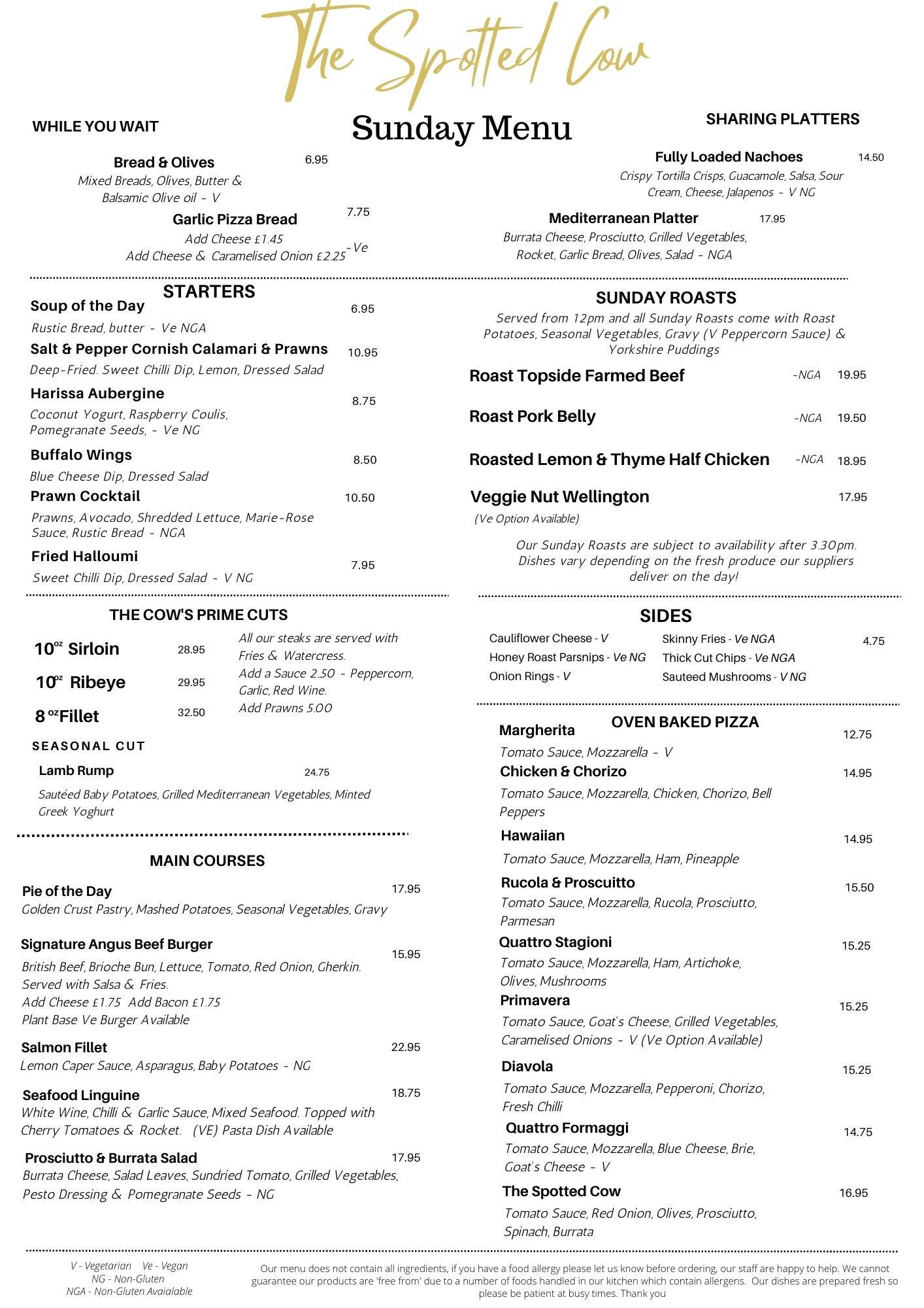Menu at The Spotted Cow pub & bar, Farnham, The Spotted Cow