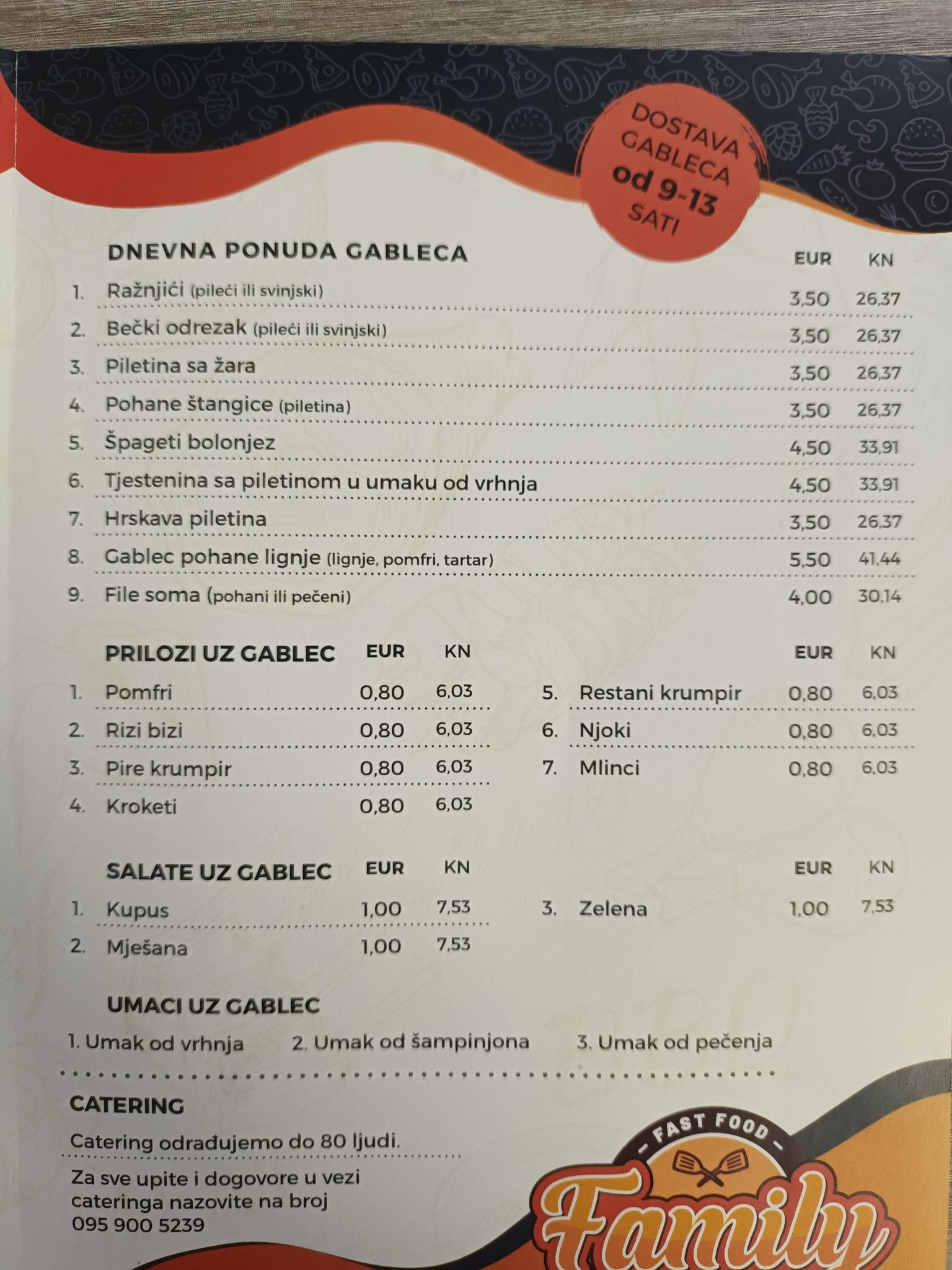Menu at Fast Food i catering Family, Virovitica