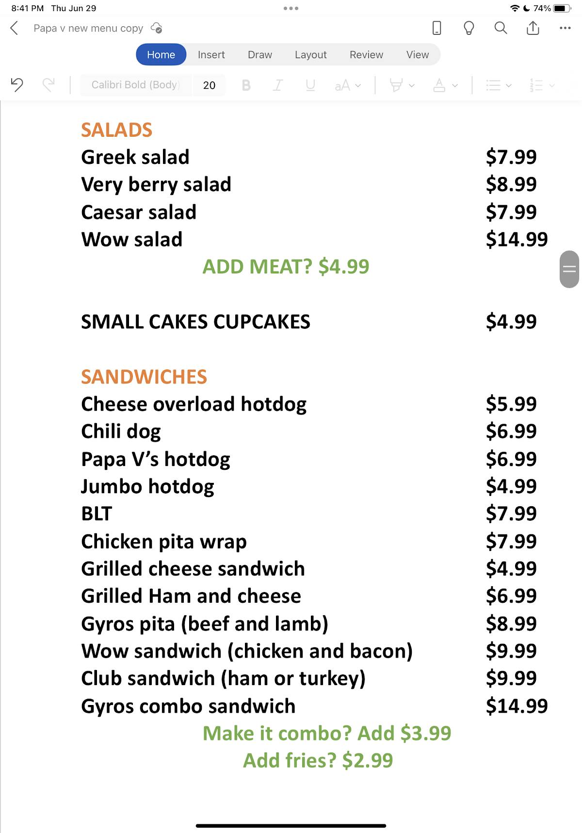Menu at Papa V's Oasis Grill and Deli fast food, Denair