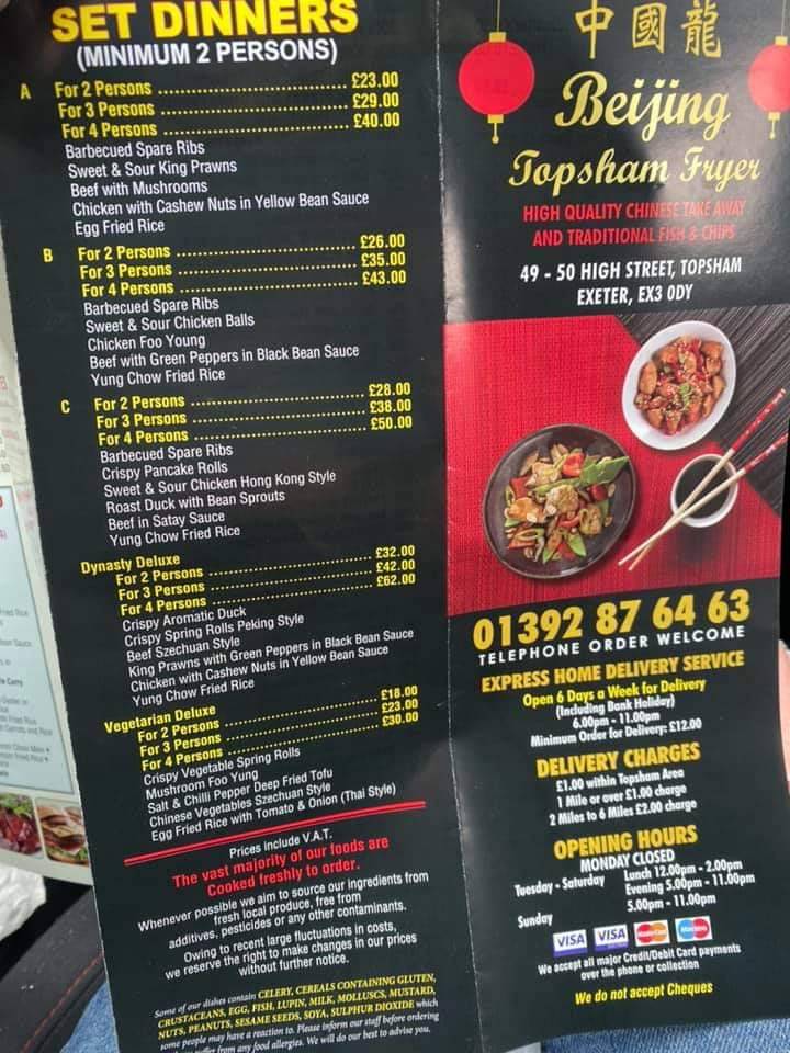Menu at The Beijing Topsham Fryer fast food, Exeter
