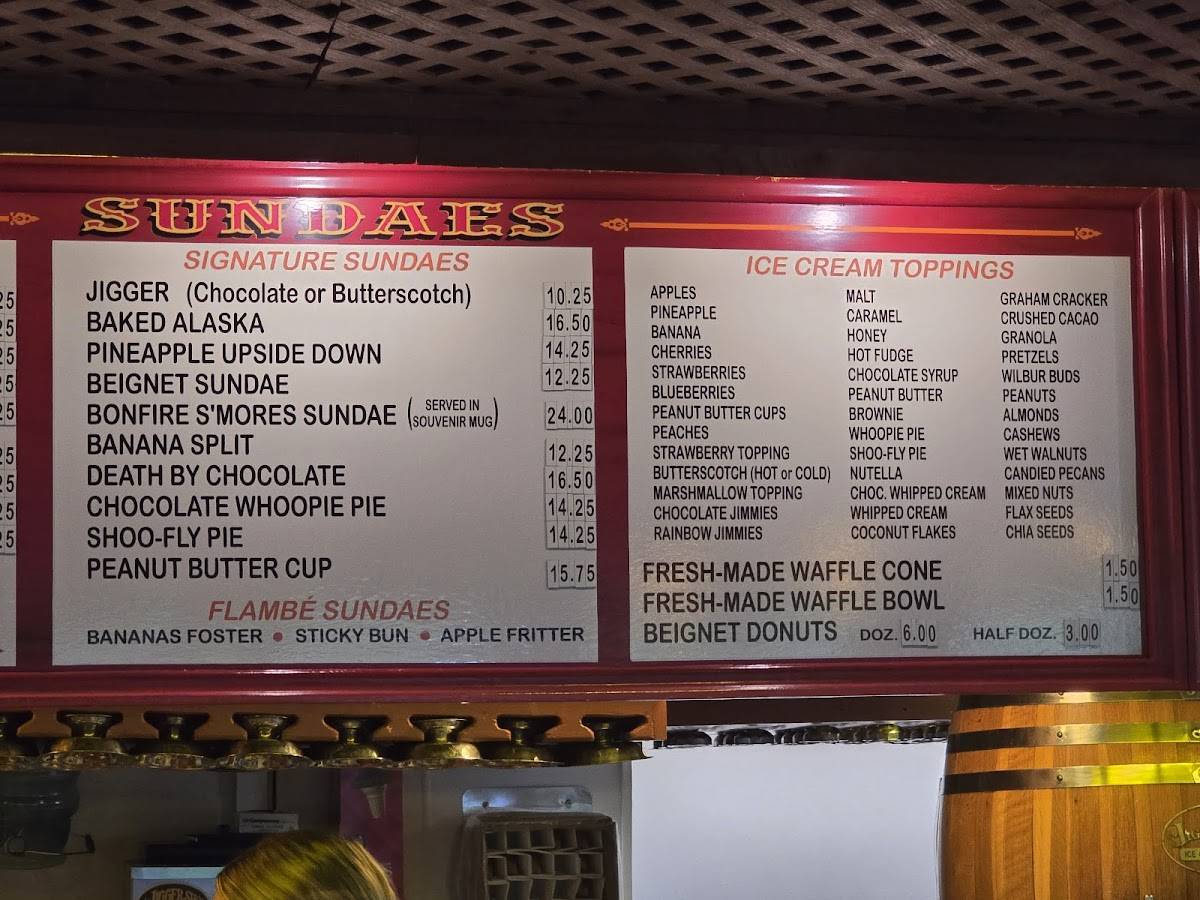 Menu at The Jigger Shop fast food, Mount Gretna