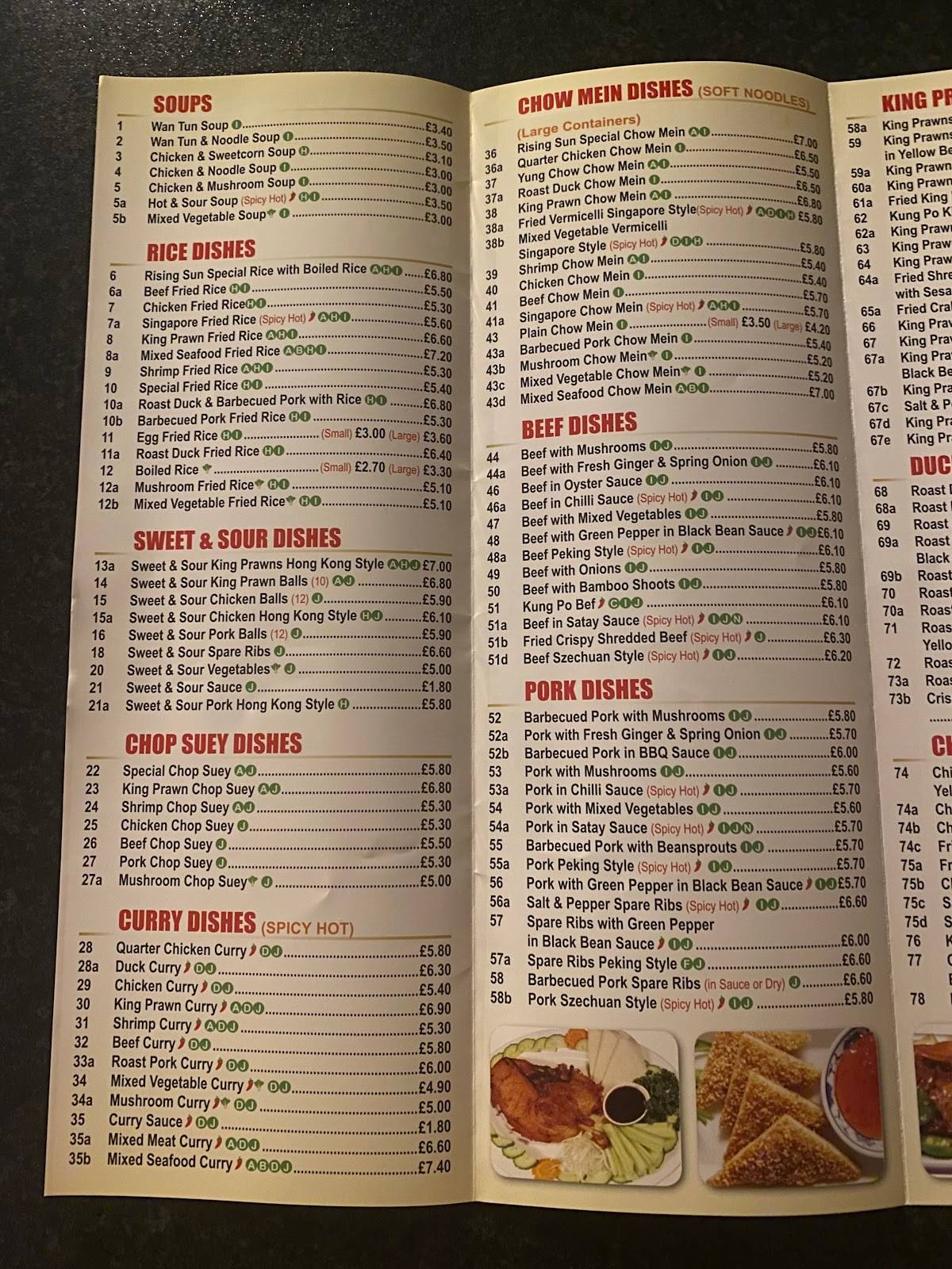 Menu at The Rising Sun fast food, London, 356 Baring Rd