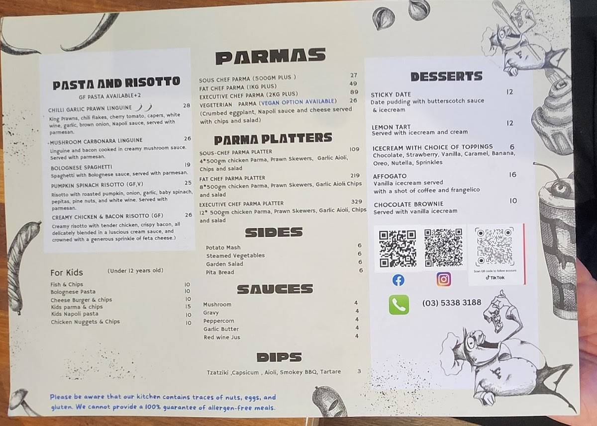 Menu at Fat Chef Ballarat restaurant, Alfredton