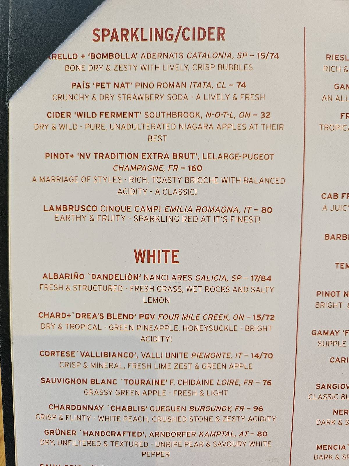 Menu at Fat Rabbit restaurant, St. Catharines