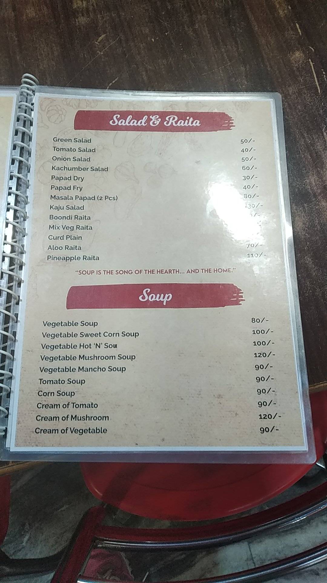 Menu at Fateh Da Dhaba, Jawalamukhi