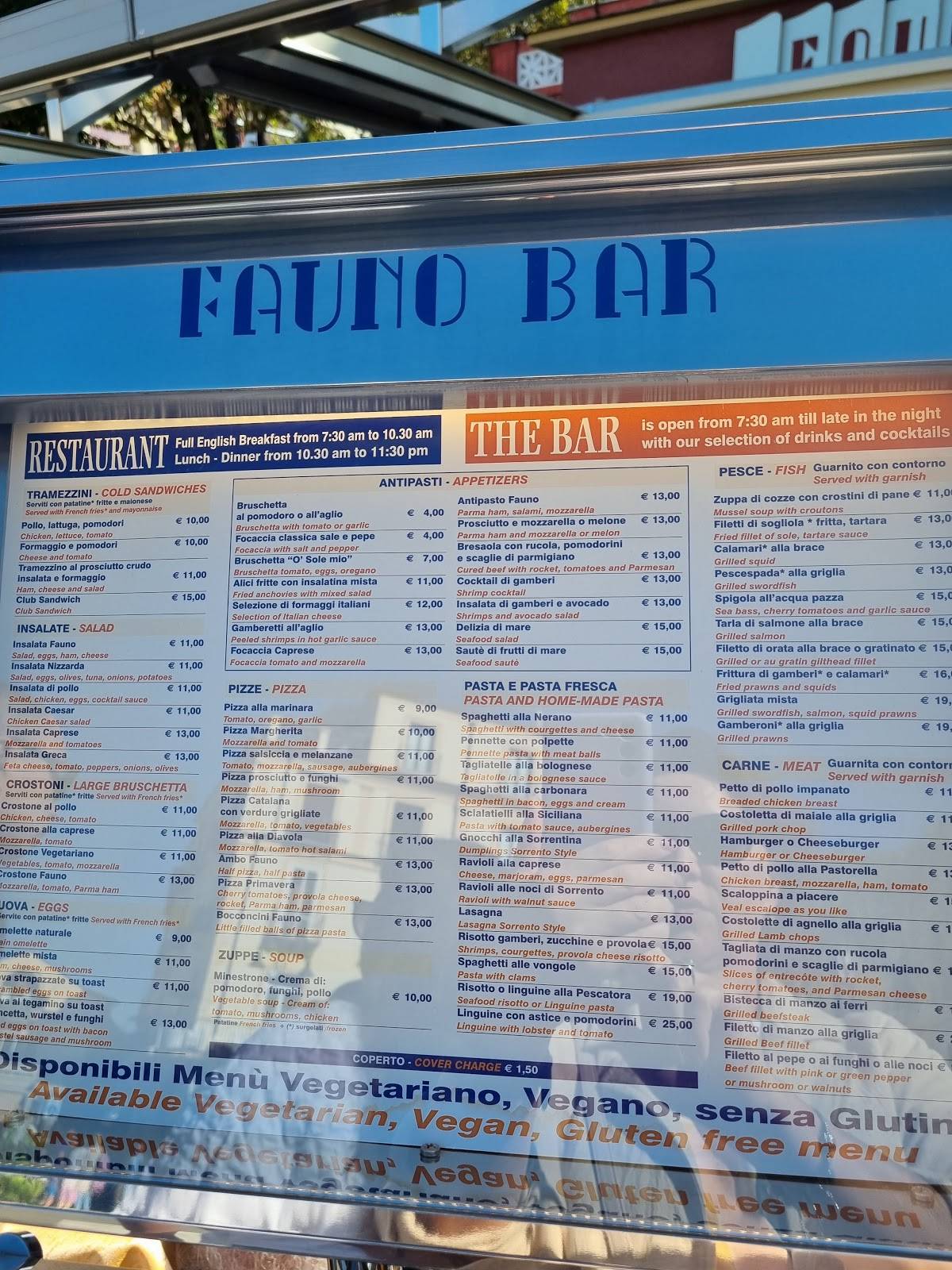 Menu at Fauno Bar, Sorrento