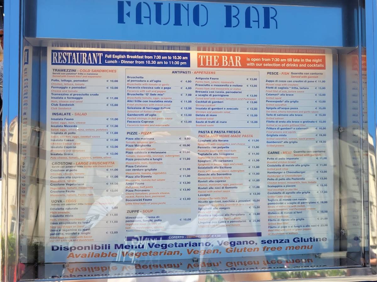 Menu at Fauno Bar, Sorrento