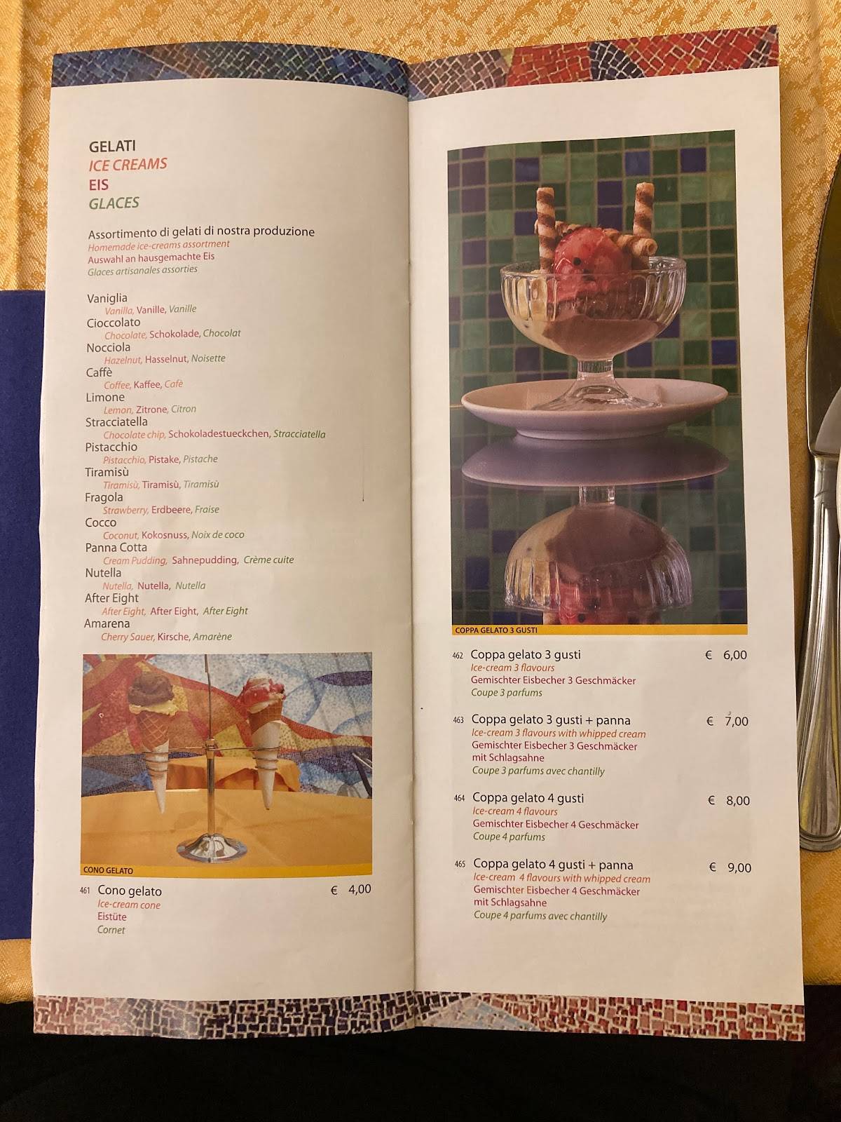 Menu at Fauno Bar, Sorrento