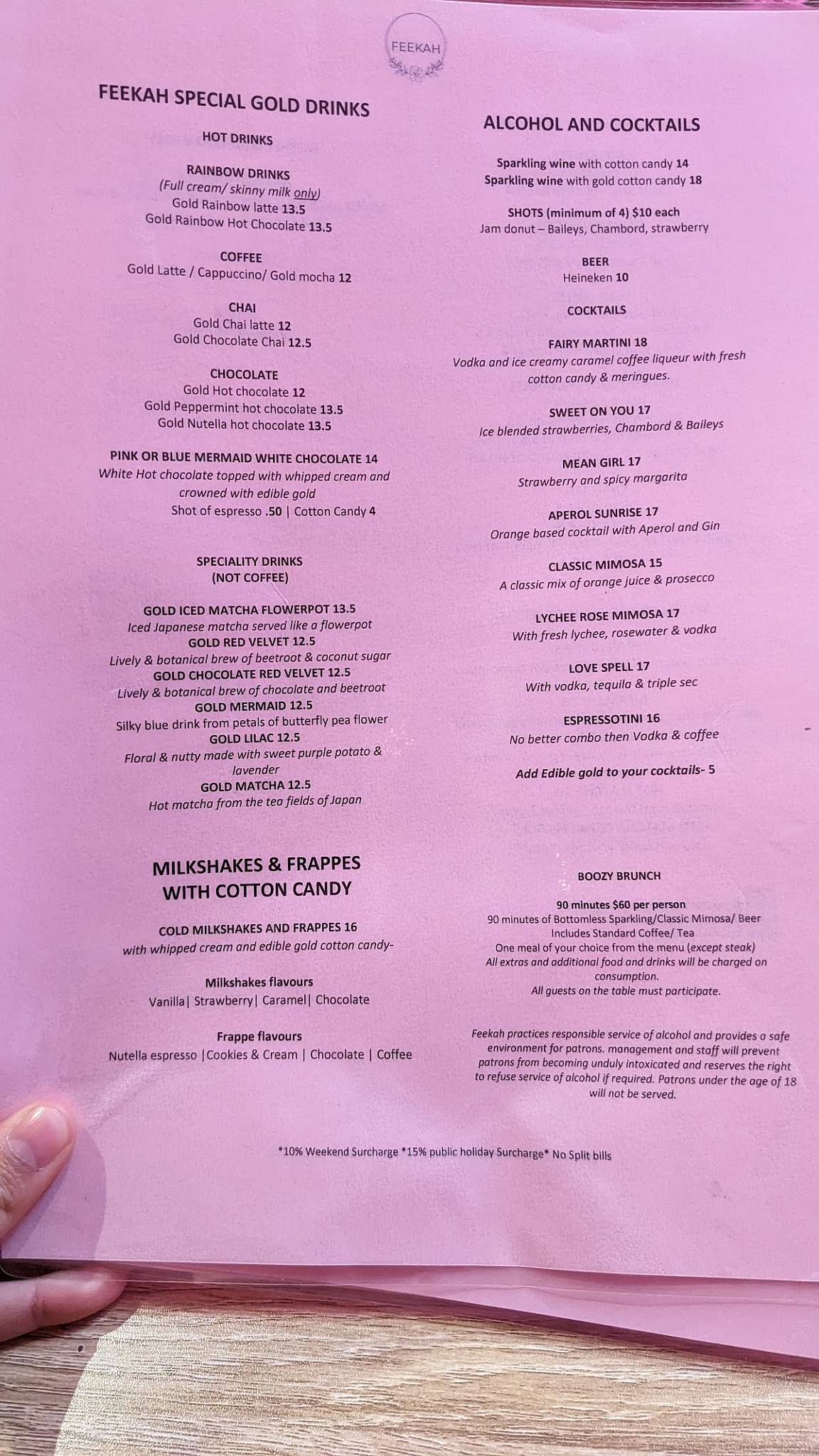 Menu at Feekah Cafe Moonee Ponds, Moonee Ponds