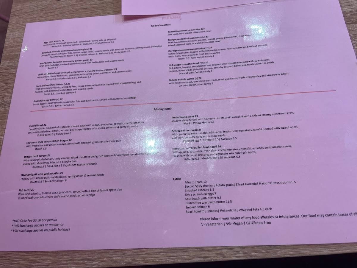 Menu at Feekah Cafe Moonee Ponds, Moonee Ponds