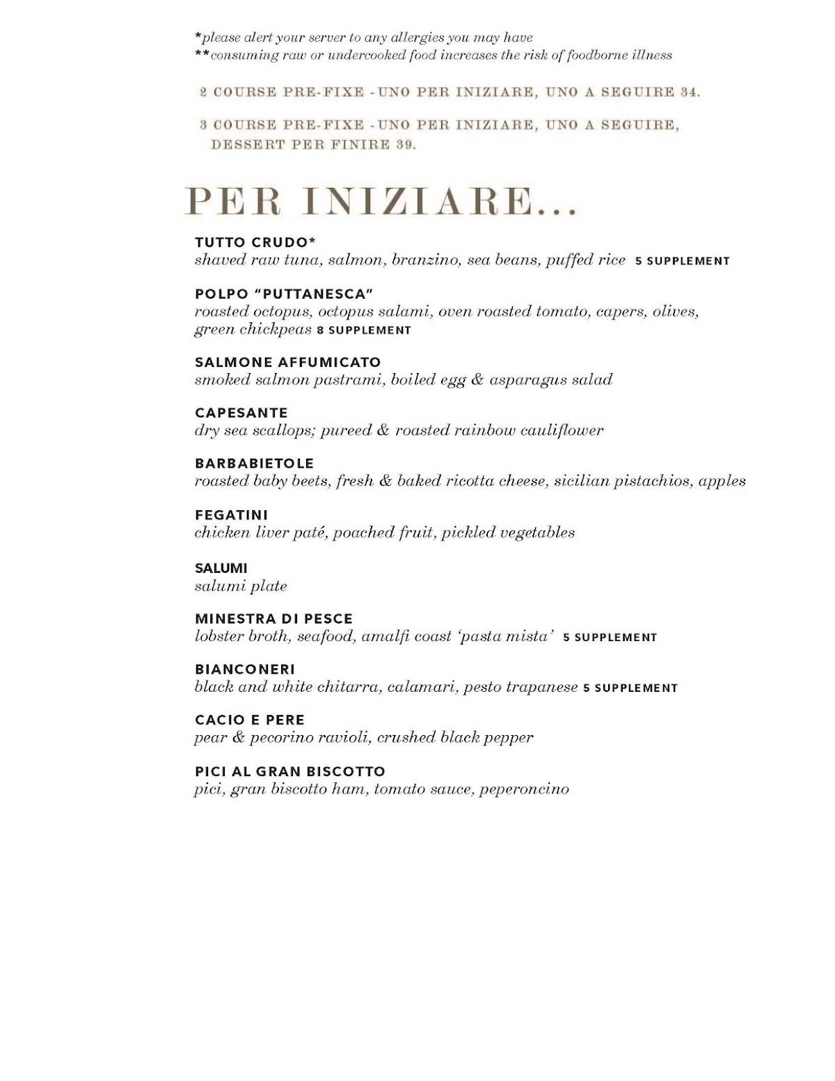 Menu at Felidia restaurant, New York City, 243 E 58th St